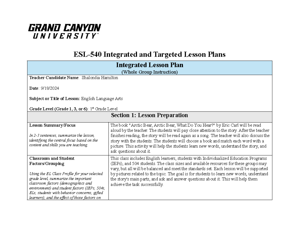 ESL-540-RS-T4-Integrated and Targeted Lesson Plans - ESL-540 Integrated ...
