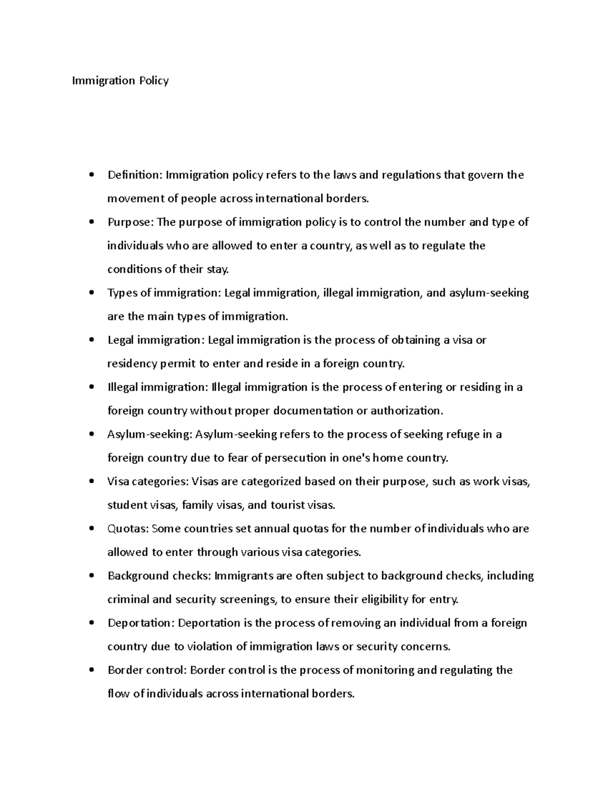 Immigration Policy - Purpose: The purpose of immigration policy is to ...