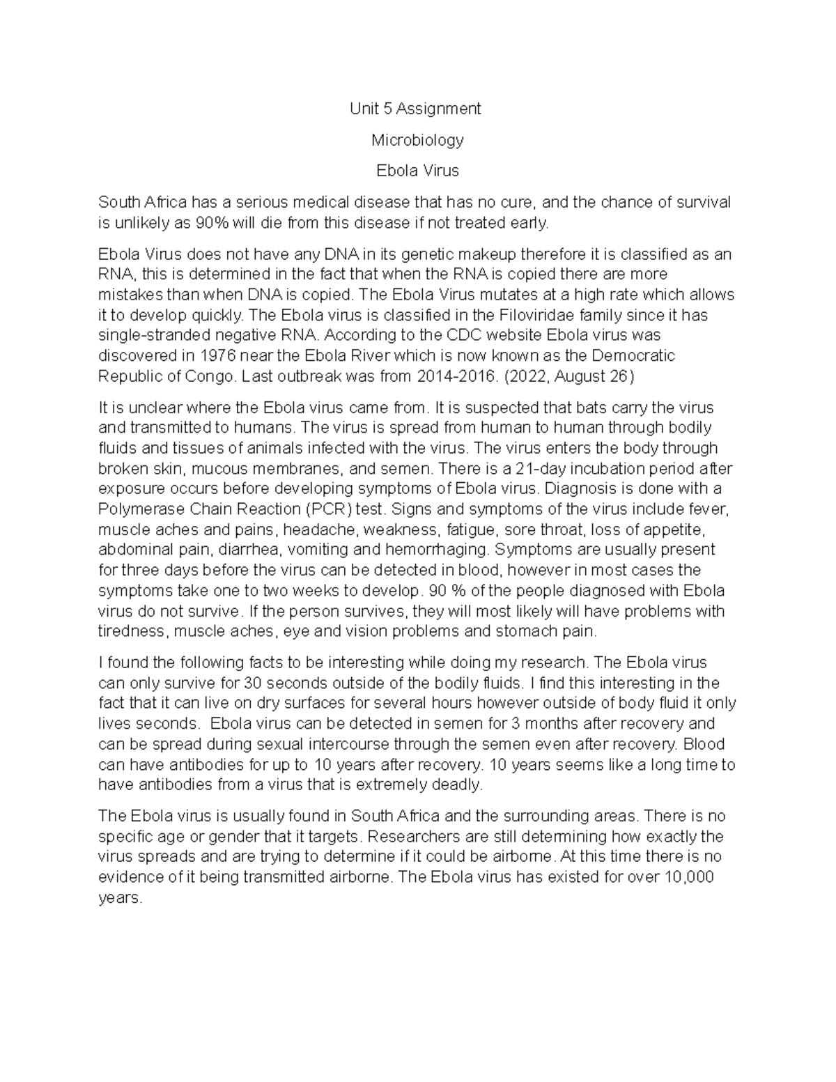 Microbiology Unit 6 Ebola Virus - Unit 5 Assignment Microbiology Ebola ...