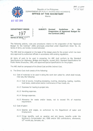 DO 143 s2017-DPWH revised standard pay item - SUBJECT: Revised Standard Pay Item List for - Studocu