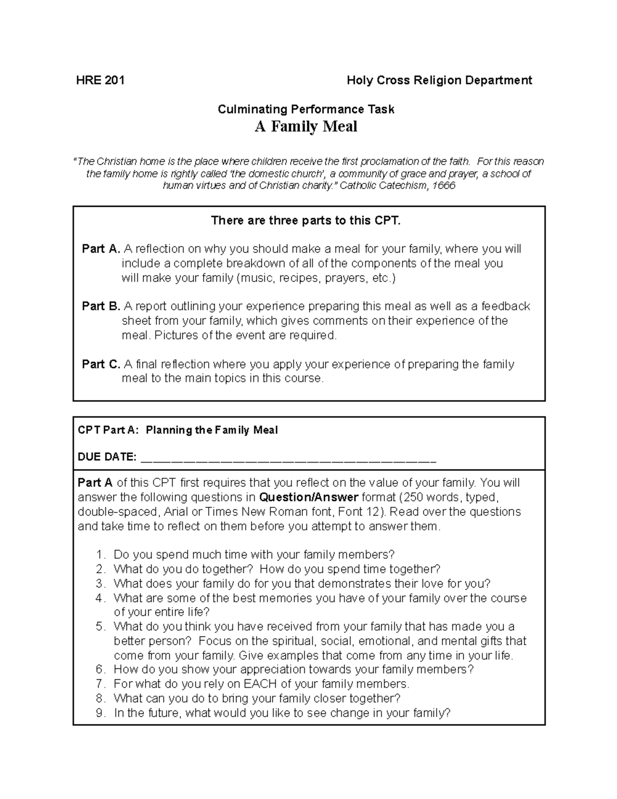 CPT - A Family Meal - HRE 201 Holy Cross Religion Department ...