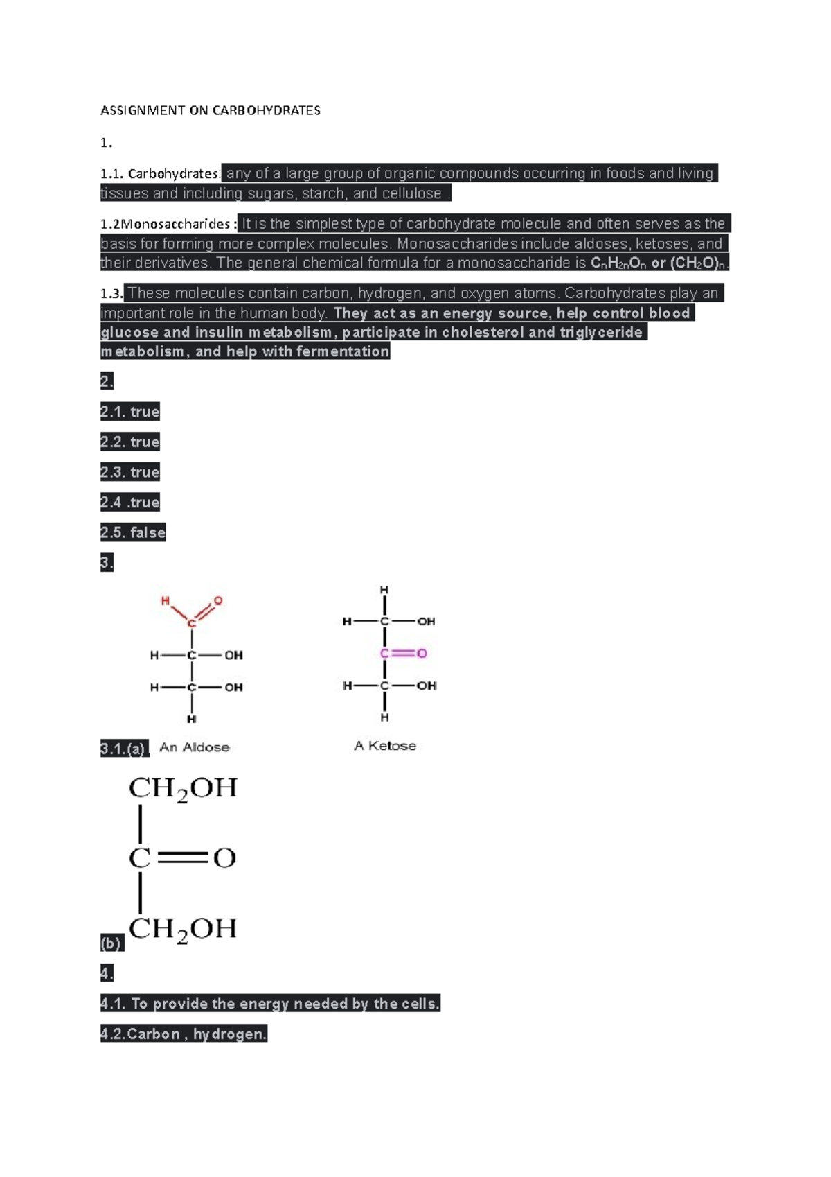 Assignment ON Carbohydrates - ASSIGNMENT ON CARBOHYDRATES 1 ...