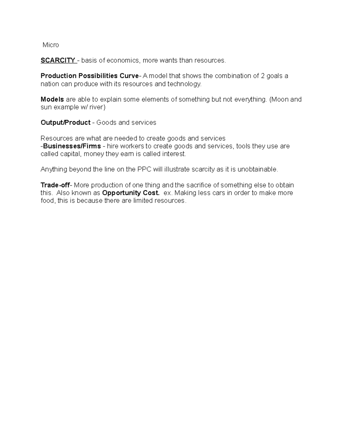Micro notes - Micro SCARCITY - basis of economics, more wants than ...