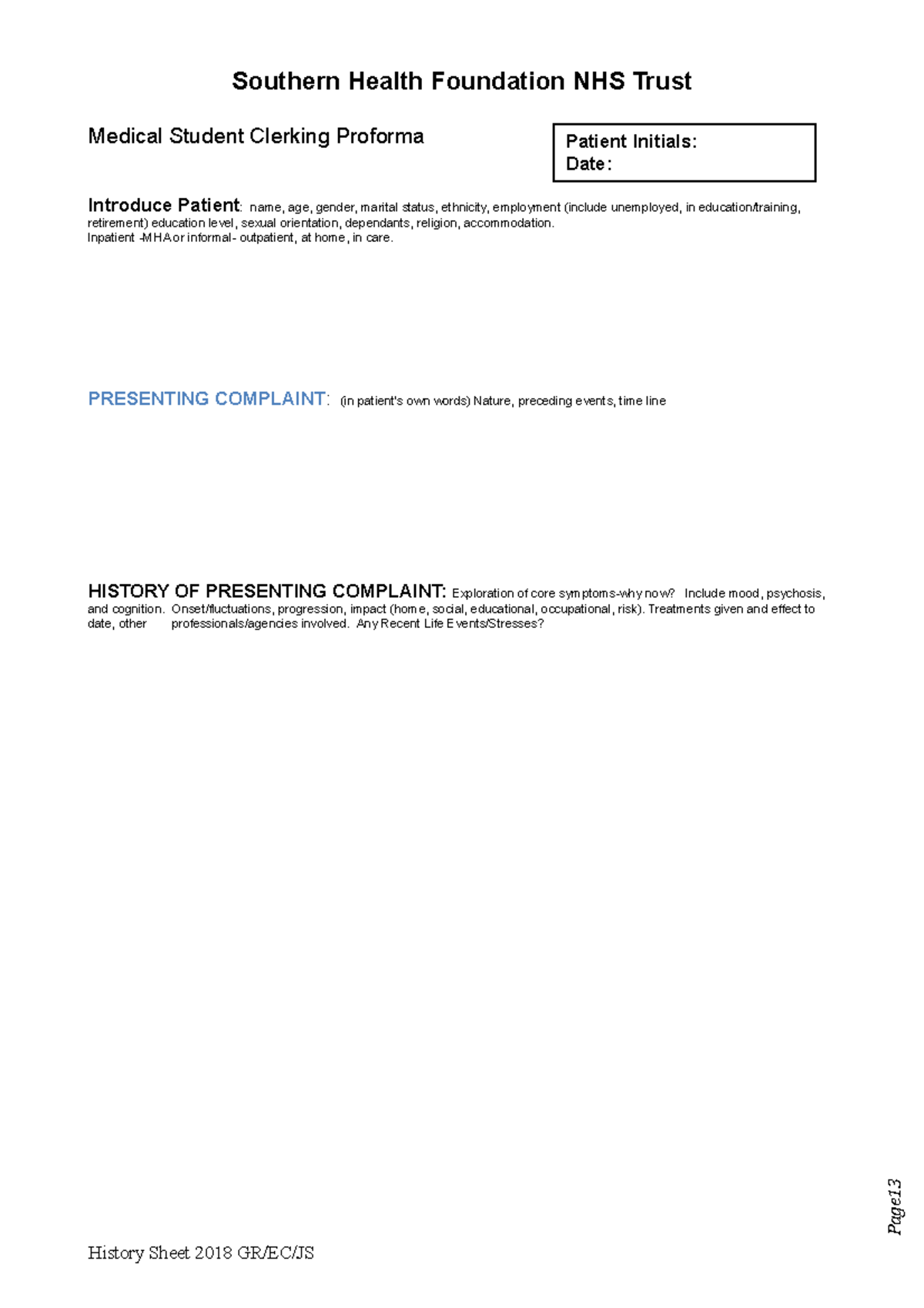 Psych history and MMSE - Page Southern Health Foundation NHS Trust ...