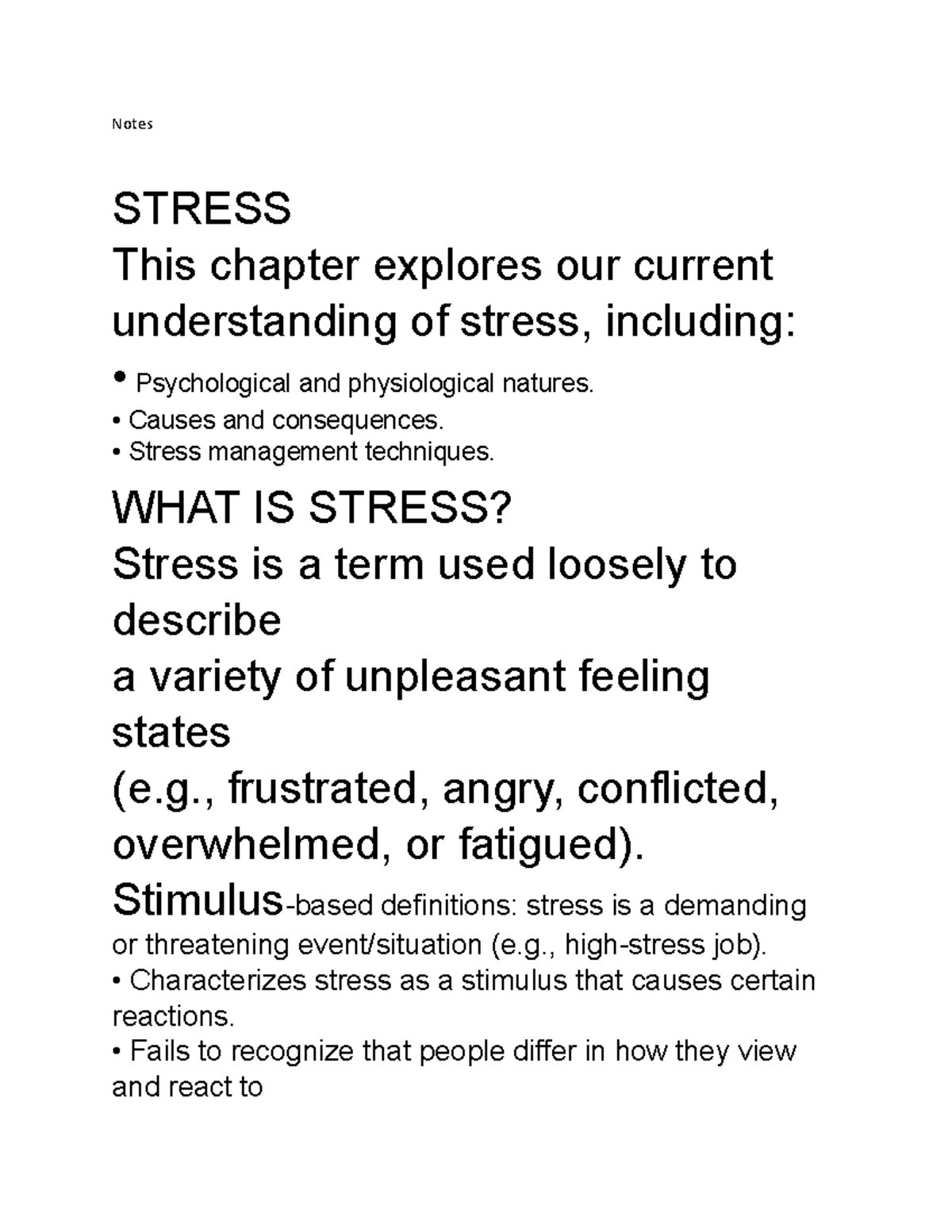 Document 166 - health - Notes STRESS This chapter explores our current ...