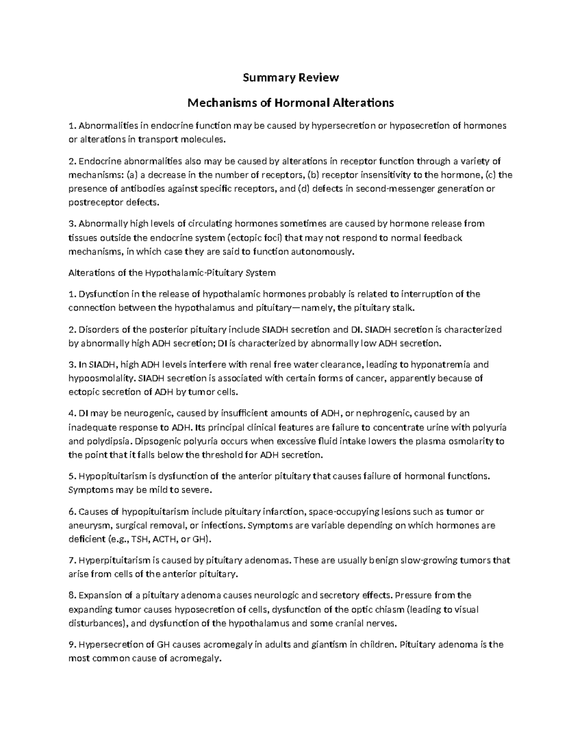 Chapter 22 Summary Review - Summary Review Mechanisms of Hormonal ...