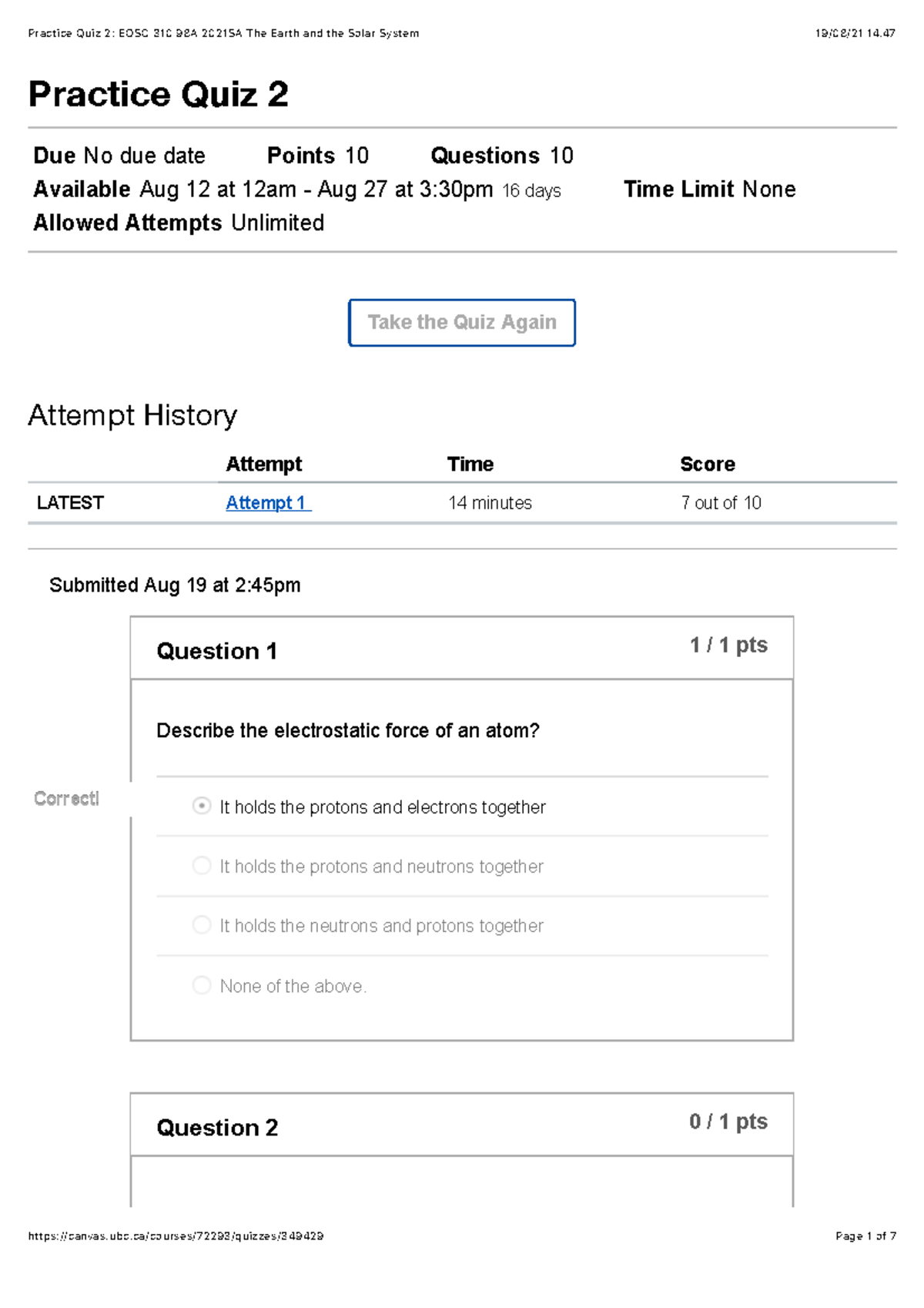Practice Quiz 2 2021 - Practice Quiz 2 Due No due date Points 10 Questions 10 Available Aug 12 ...