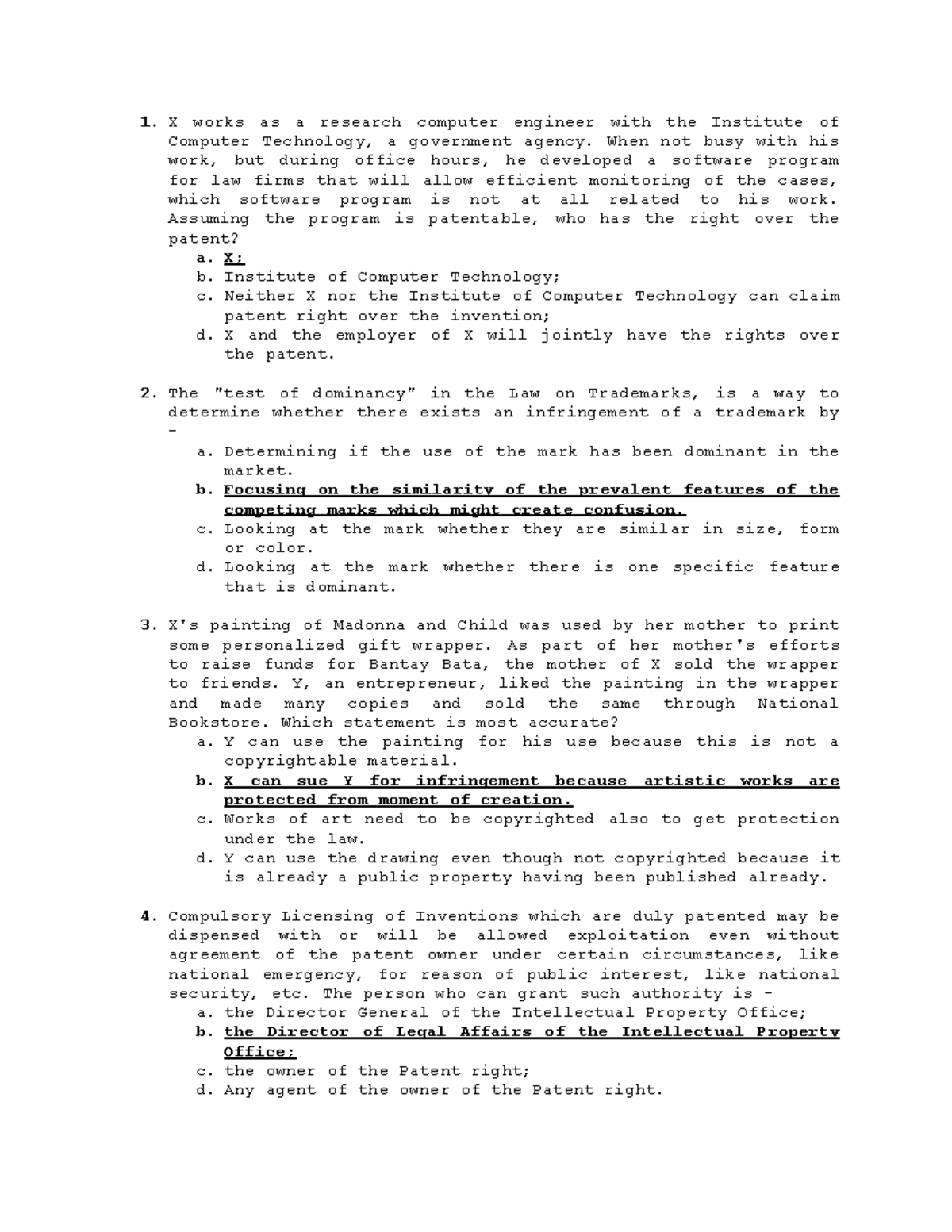 ANSWER KEY RFBT OTHER SPECIAL LAWS - X works as a research computer ...