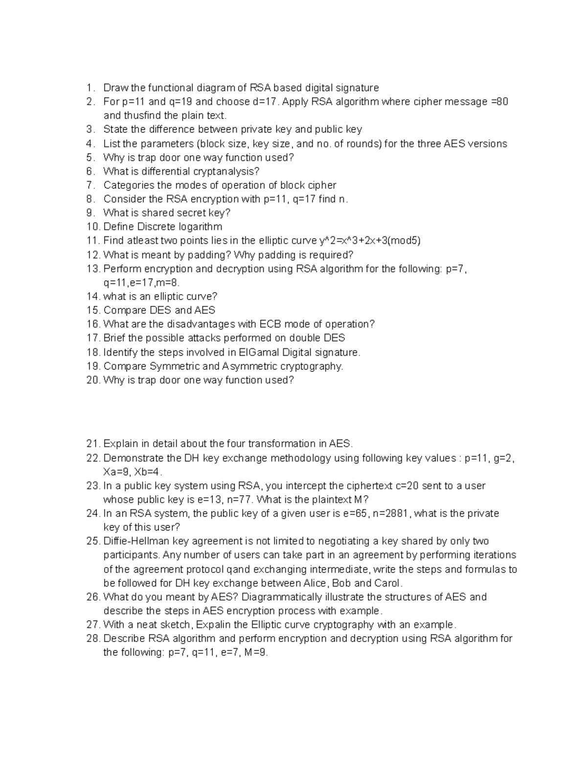 Ques - Questions - Draw the functional diagram of RSA based digital ...