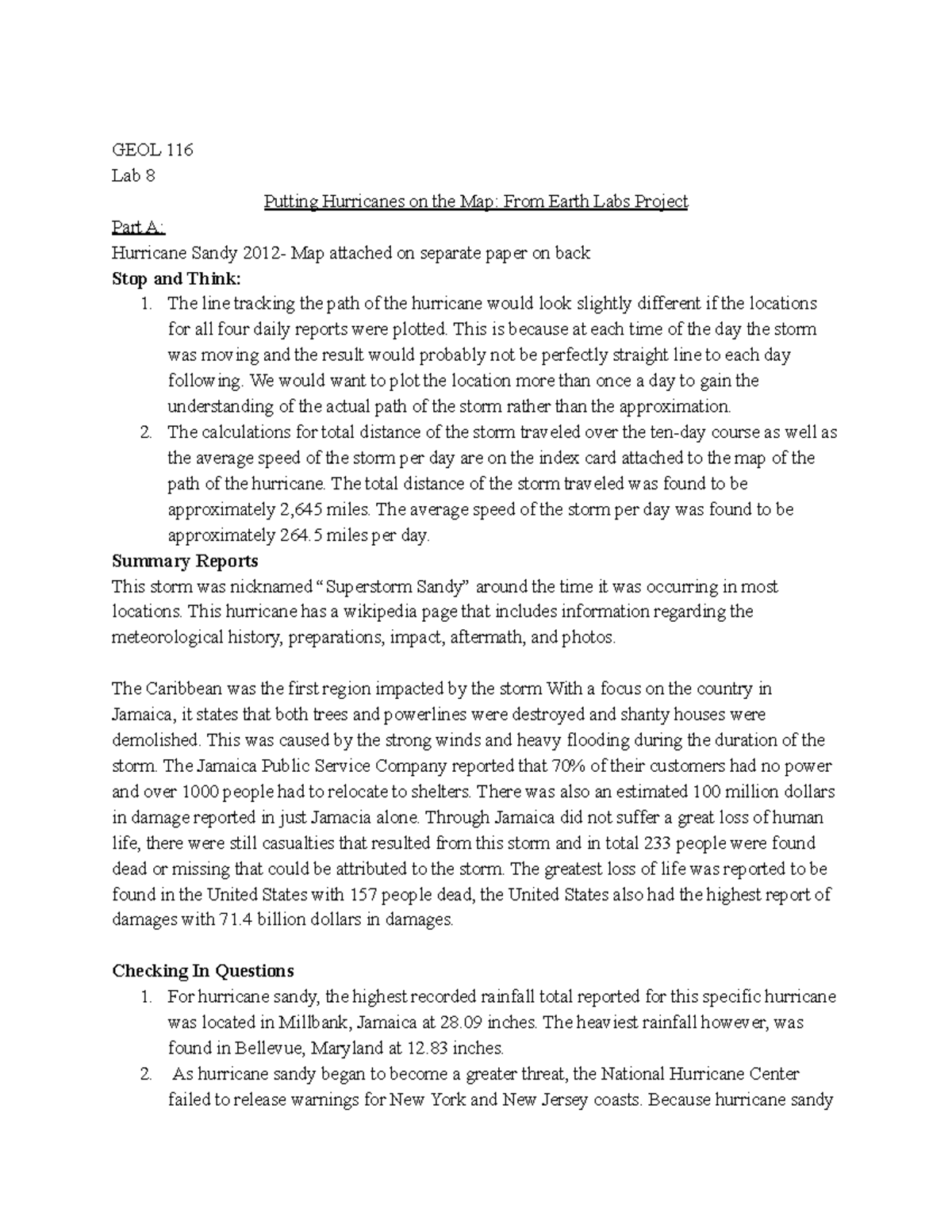 Lab 8 for geo 2019 - GEOL 116 Lab 8 Putting Hurricanes on the Map: From ...