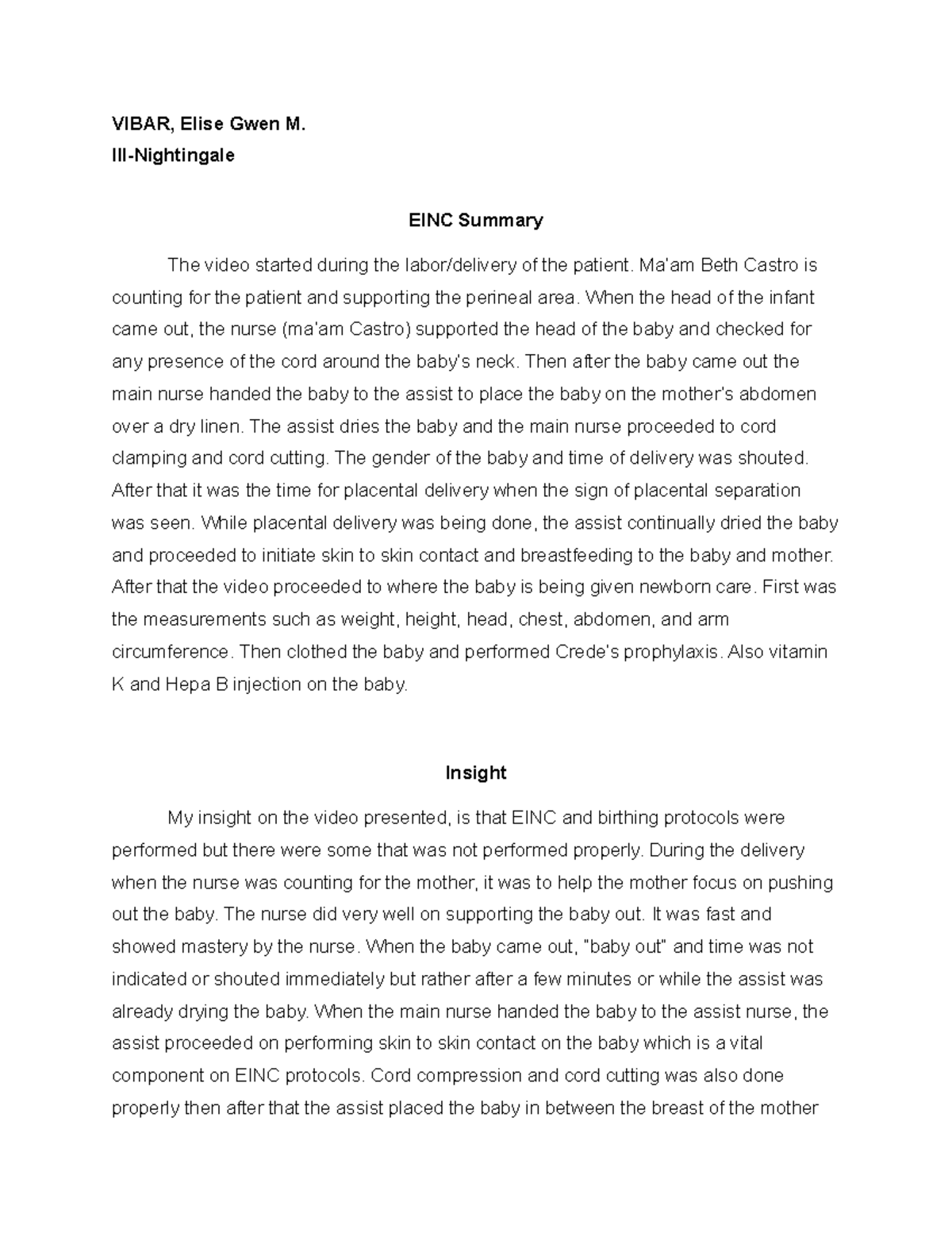 EINC - EINC birthing - Nursing Research - Studocu