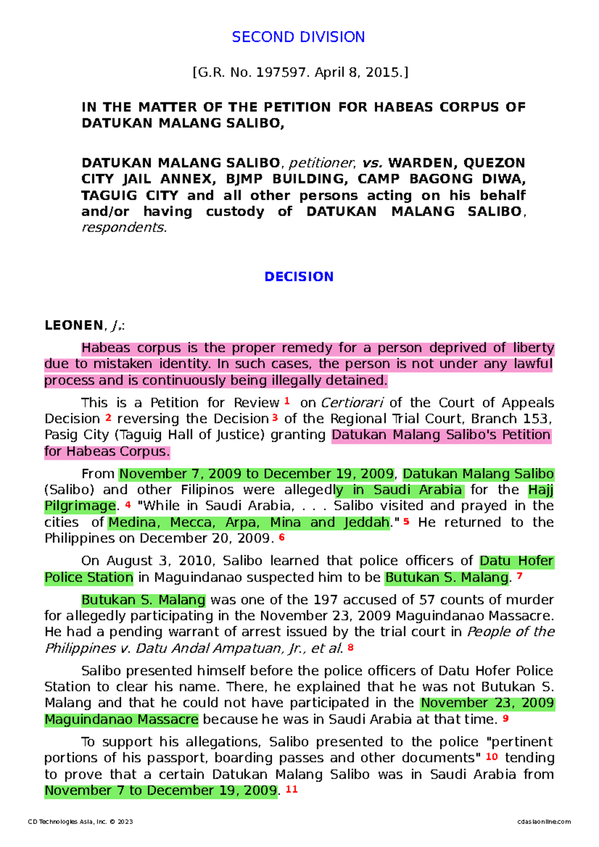 In re Salibo v - Case - SECOND DIVISION [G. No. 197597. April 8, 2015 ...