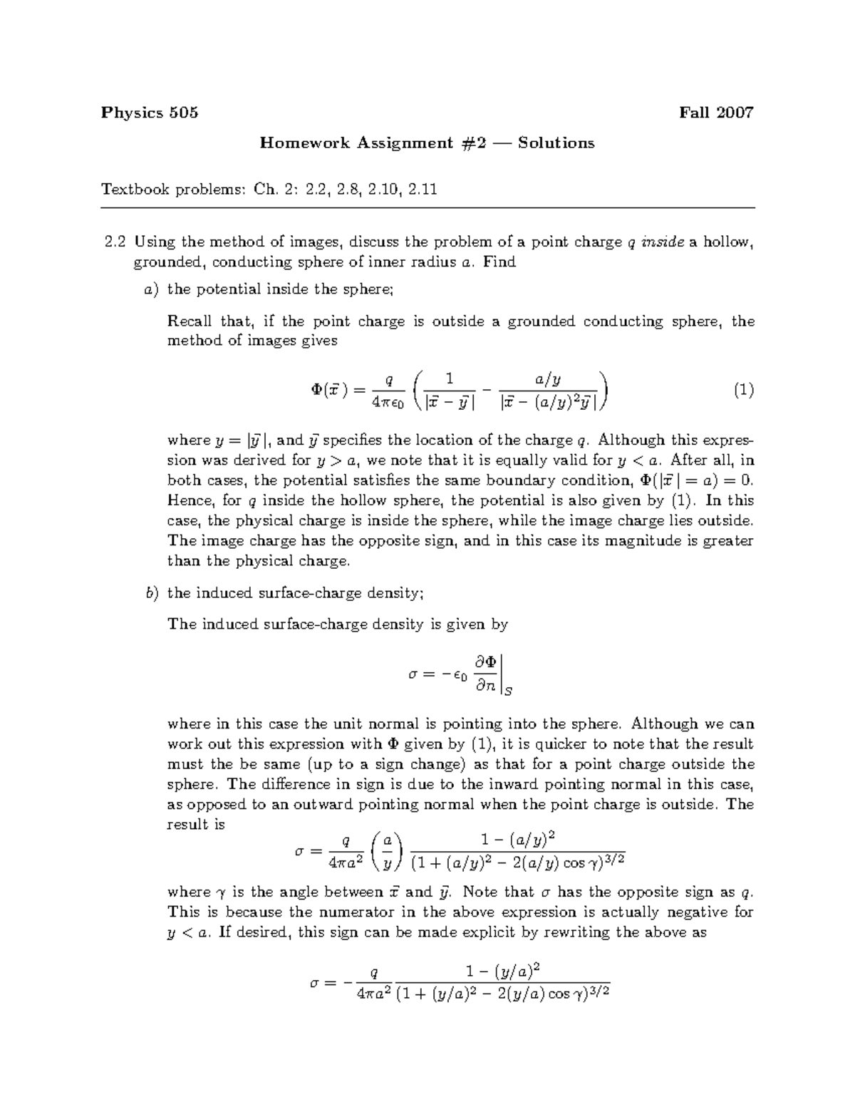 Enm - Physics 505 Fall 2007 Homework Assignment #2 — Solutions Textbook ...