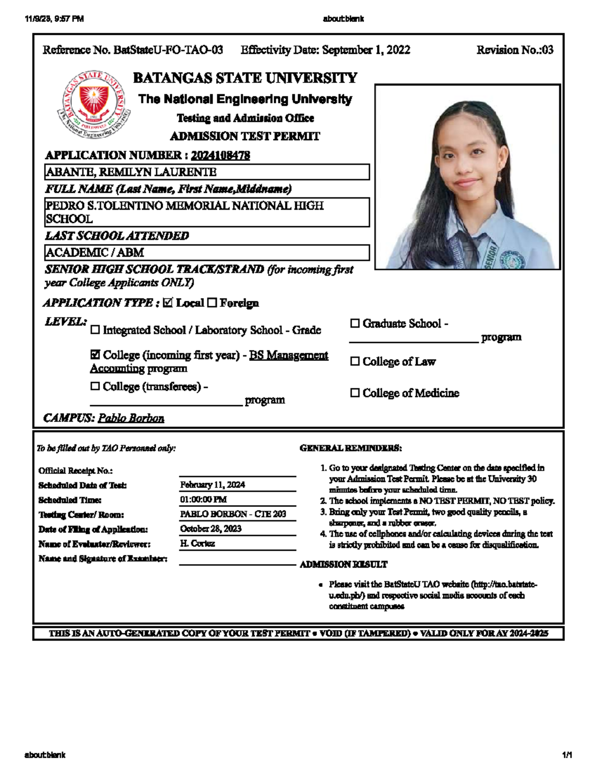 College form - cvb - Bachelor of Science and Technology - Studocu