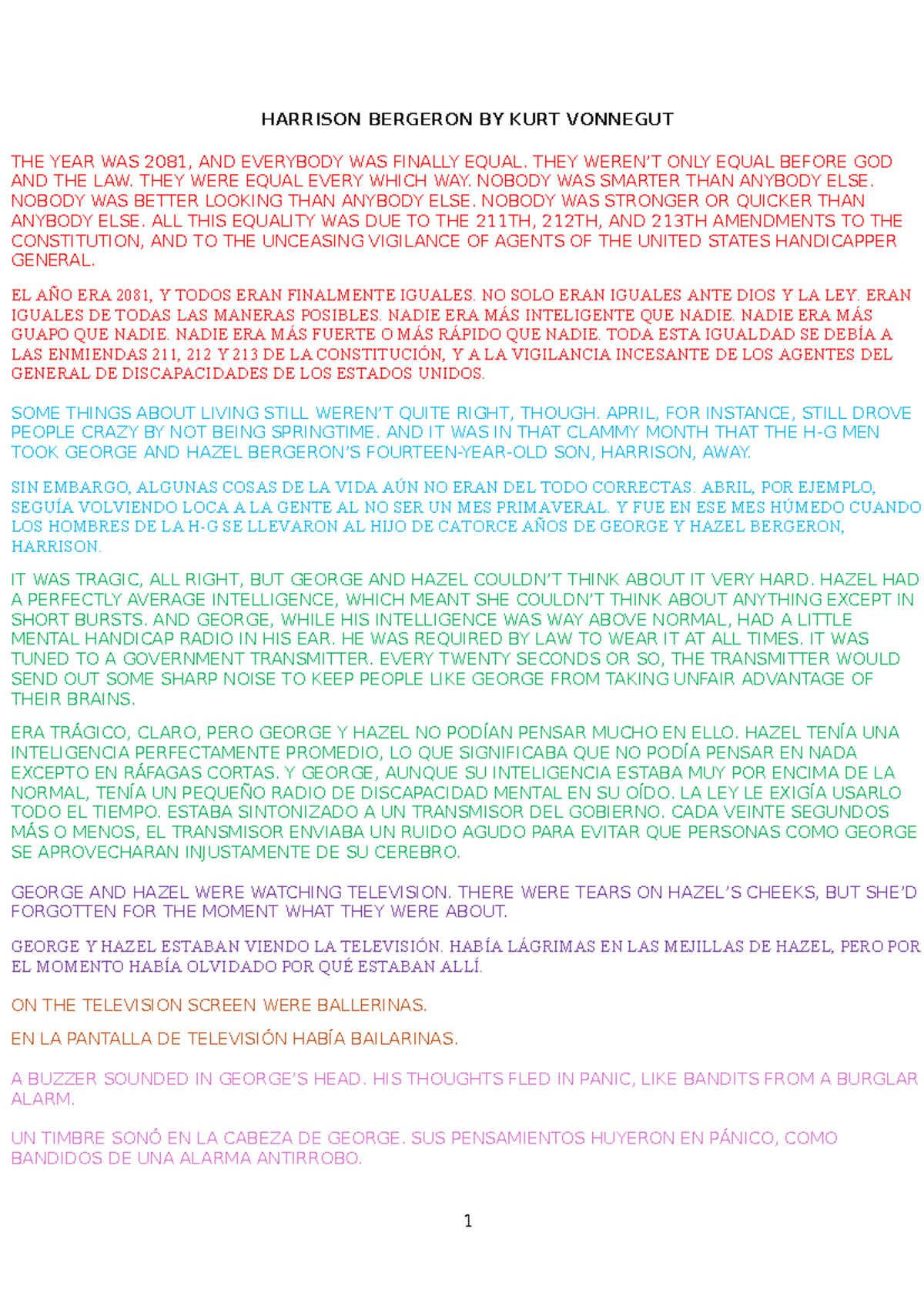 Harrison Bergeron BY KURT Vonnegut - HARRISON BERGERON BY KURT VONNEGUT ...