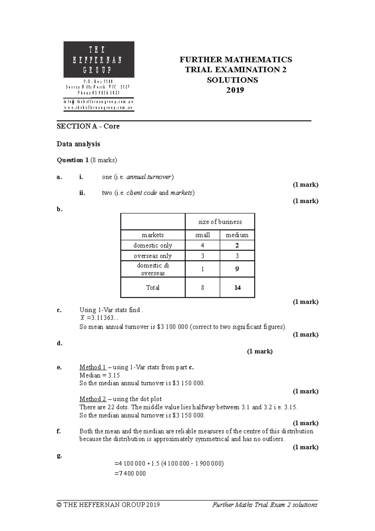 2019 Further Maths Exam 2 solutions - FURTHER MATHEMATICS TRIAL ...
