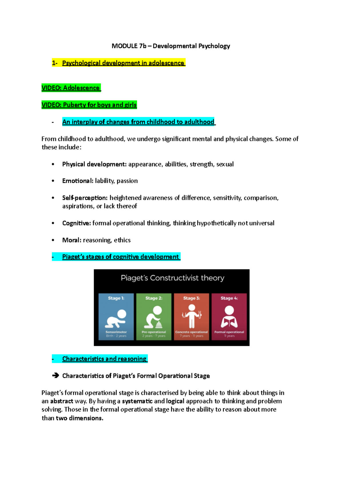 Module 7b - MODULE 7b – Developmental Psychology 1- Psychological ...