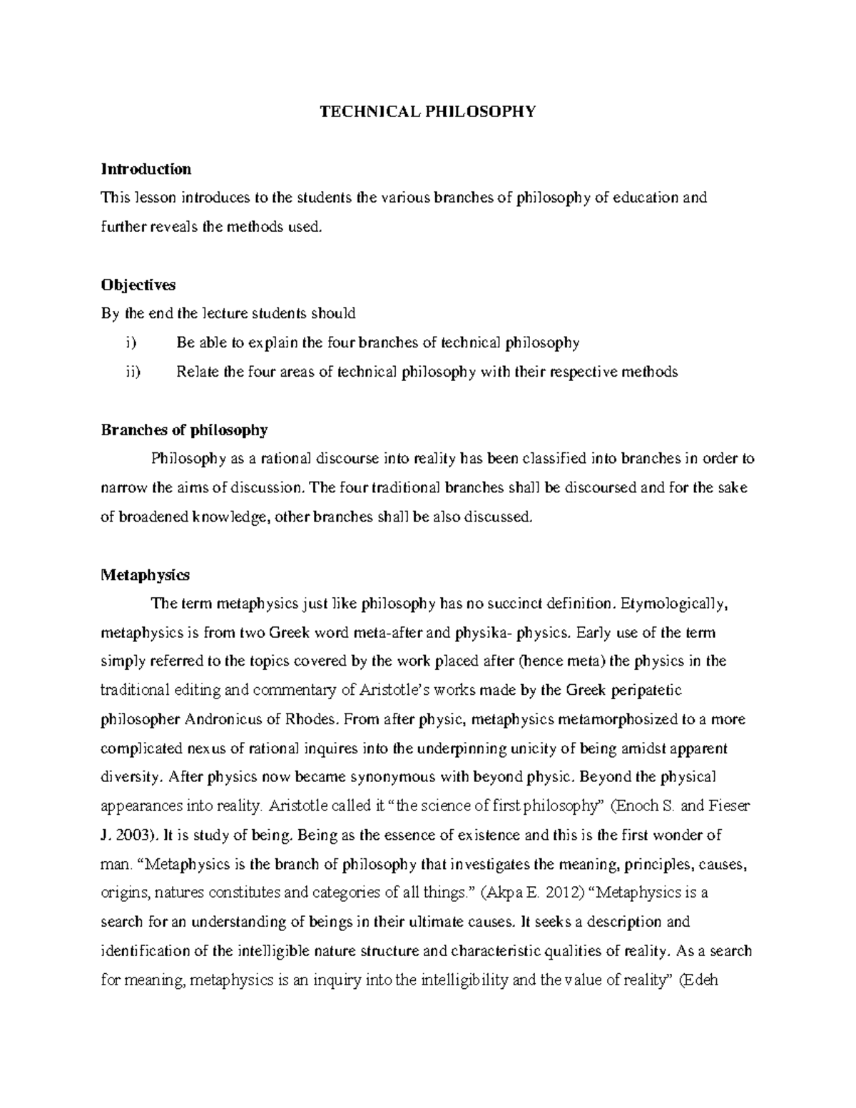 Lect 2 Branches of technical philosophy - TECHNICAL PHILOSOPHY ...