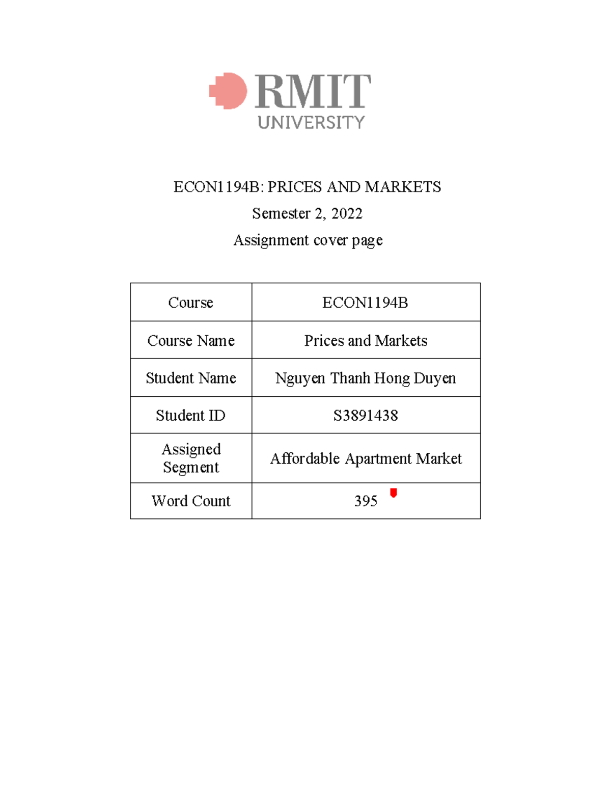 Pn M A1 HD (92) - HD (9.25/10) - ECON1194B: PRICES AND MARKETS Semester ...