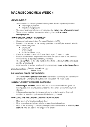 Macro 1 (ECON1016) Tutorial Worksheet - Week 2-1 - Macroeconomics 1 ...