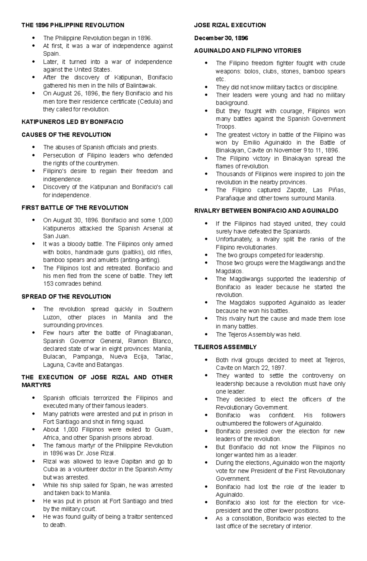 RPH- Reviewer - THE 1896 PHILIPPINE REVOLUTION The Philippine ...