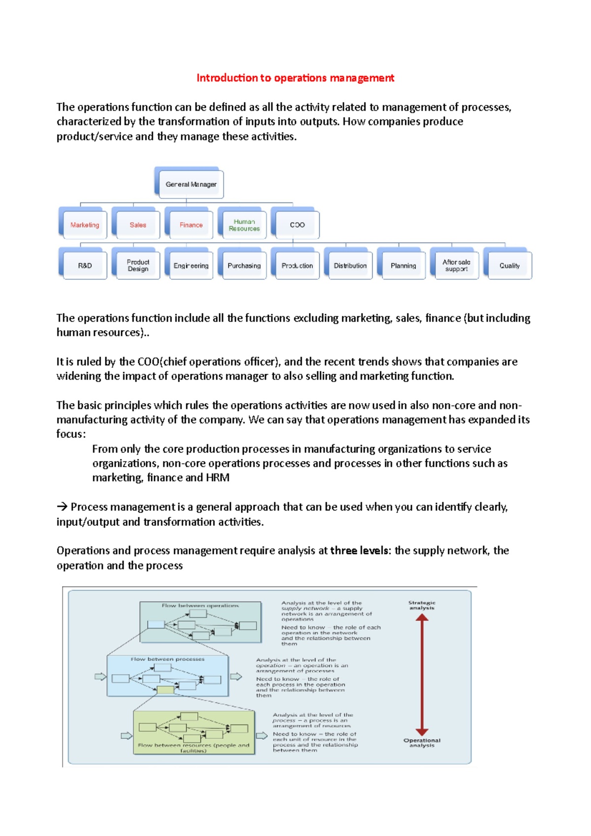 Operations management notes - Introduction to operations management The ...