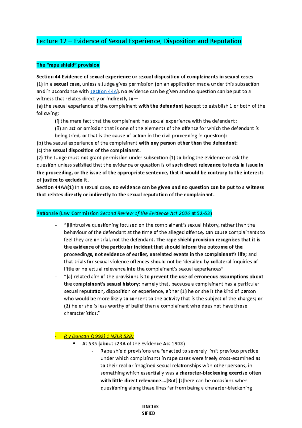 Lecture 12 – Evidence of Sexual Experience, Disposition and Reputation ...