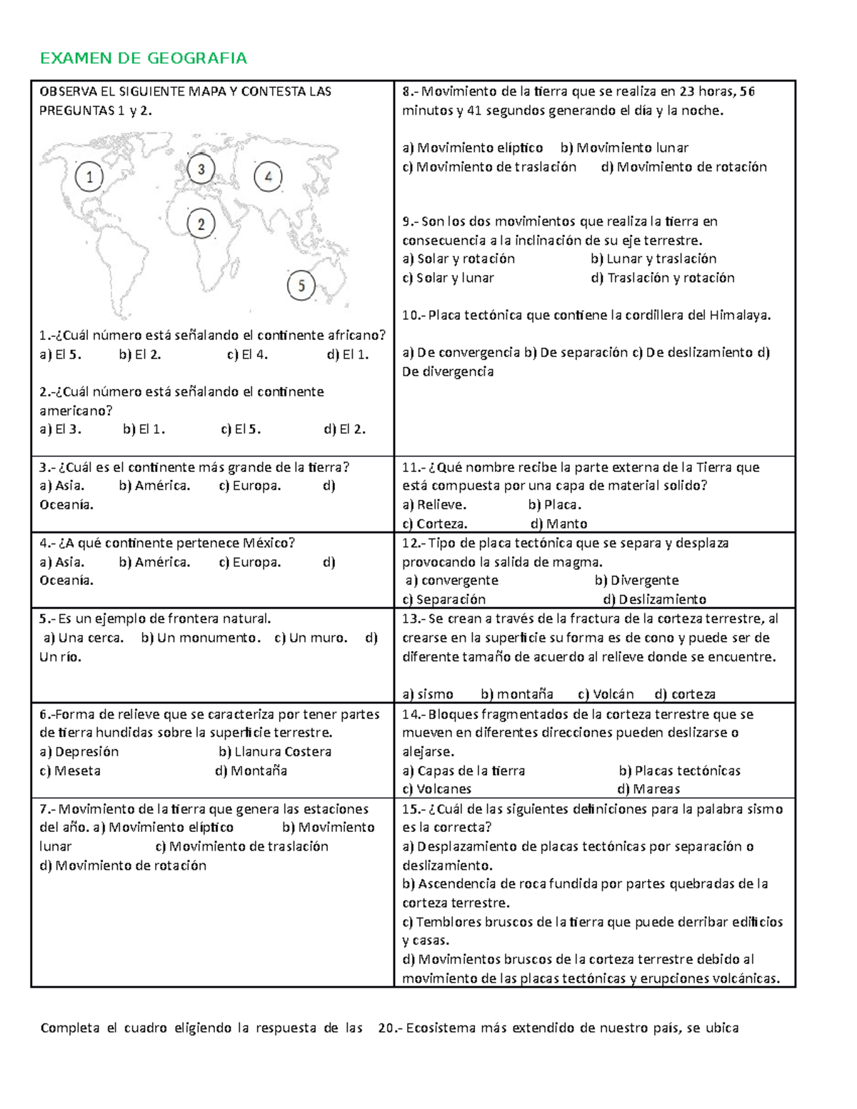 Examen geografia - SE TOMARON DE LOS REACTIVOS DE VARIAS EDITORIALES ...