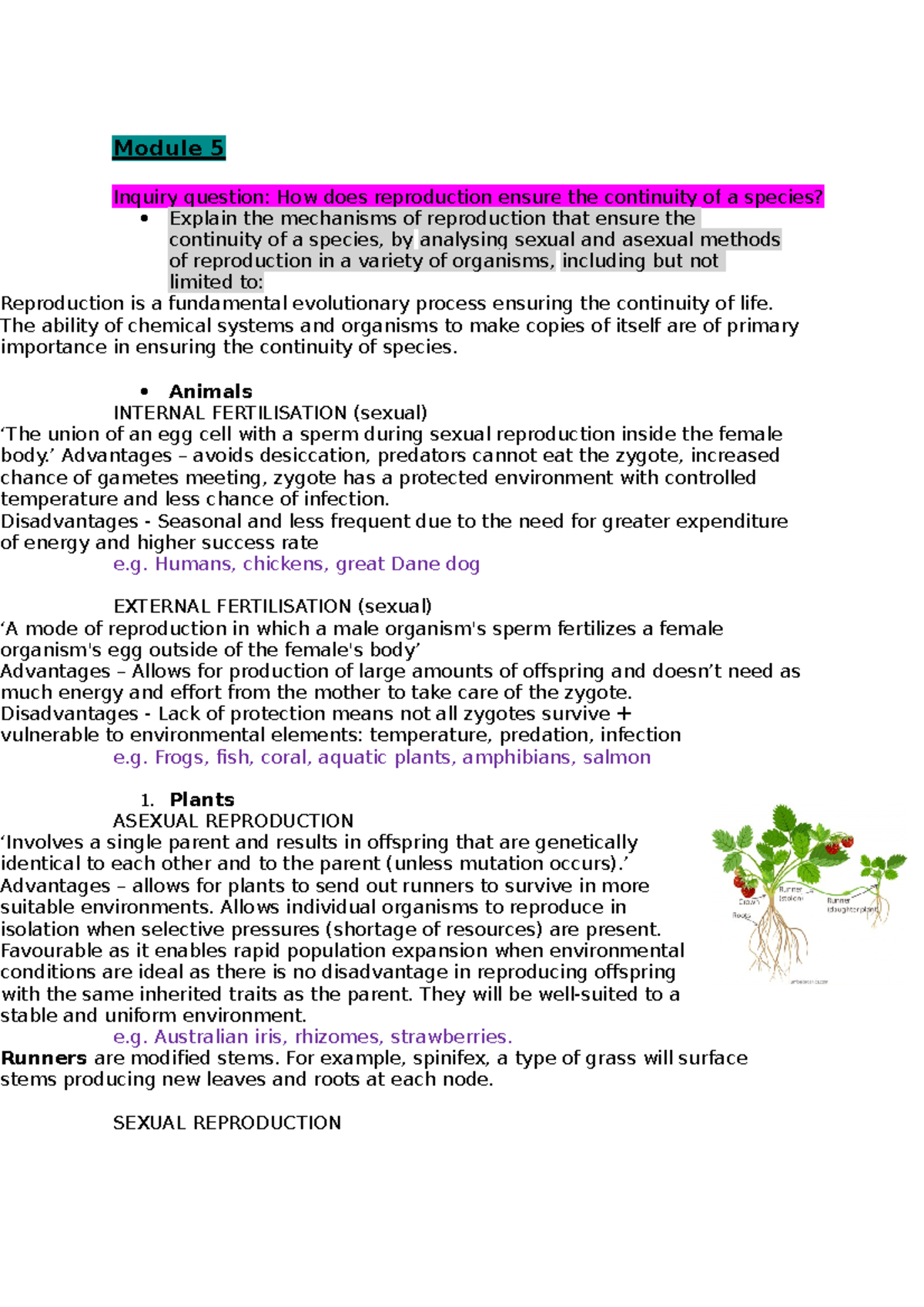 Biology notes yr12 - Module 5 Inquiry question: How does reproduction ...