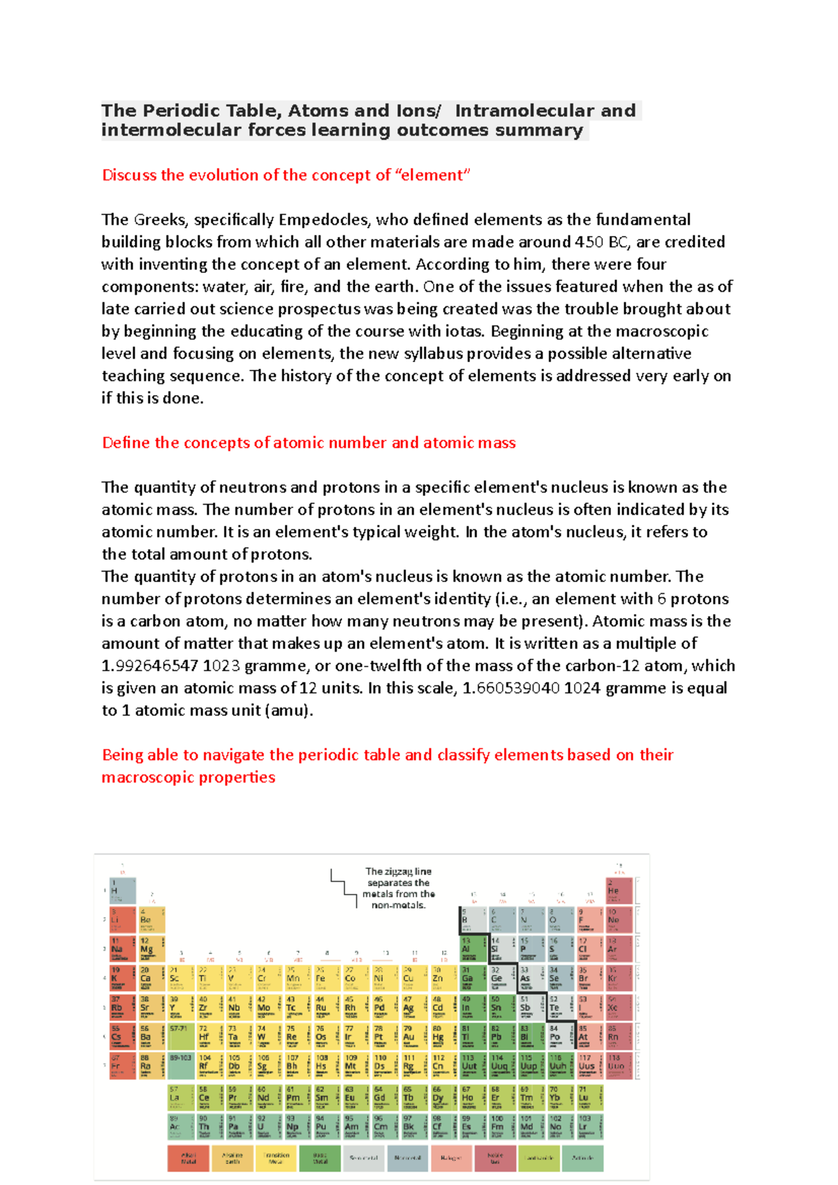 The Periodic Table, Atoms and Ions: Intramolecular and intermolecular ...