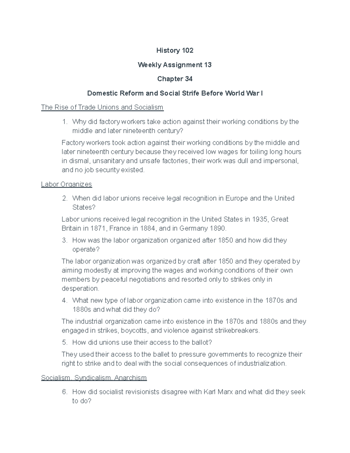History 102 Chapter 34 - Weekly Questions - History 102 Weekly ...