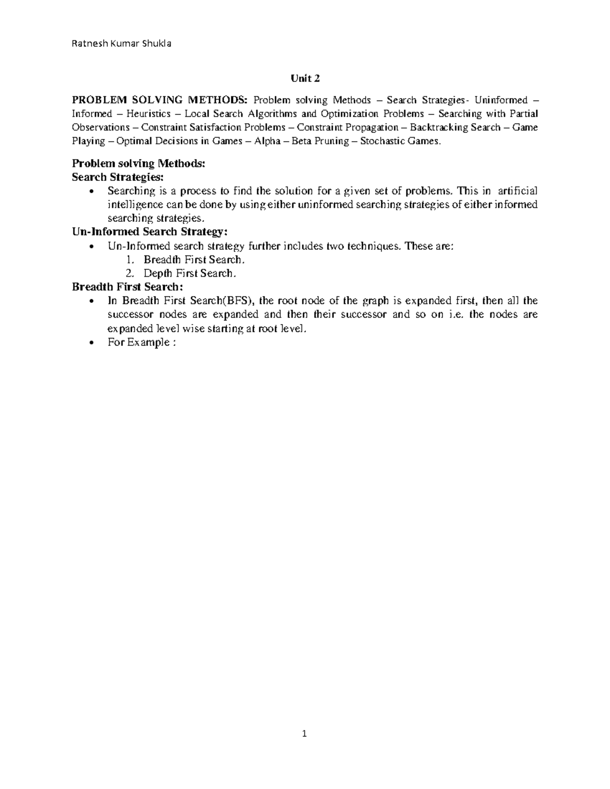 Unit 2 - Rer - Unit 2 PROBLEM SOLVING METHODS: Problem solving Methods – Search Strategies ...