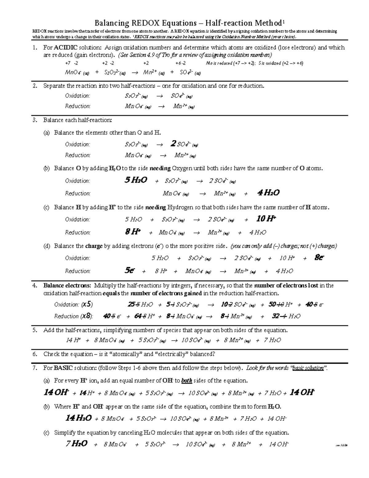 Ch20 - Balance Redox - Dr. Michele Crosby - Balancing REDOX Equations 3 ...