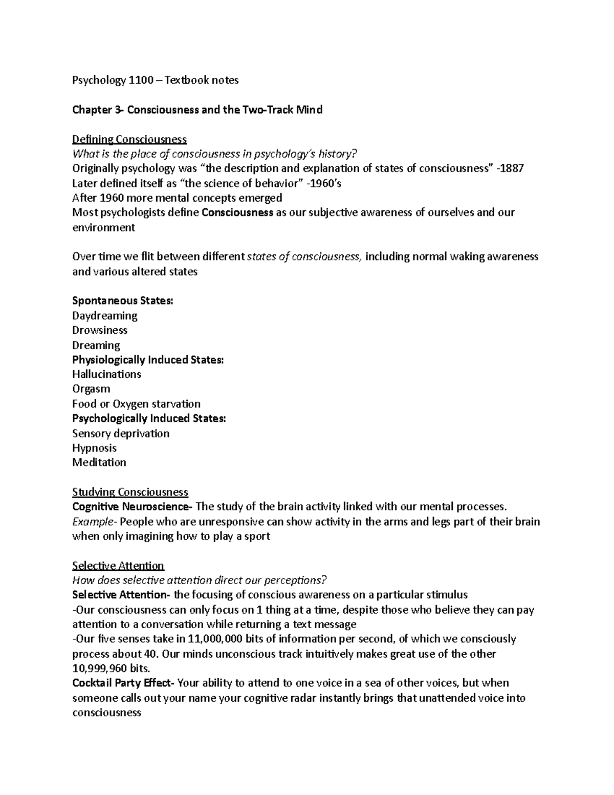 Psychology 1100 chapter 3 notes - Psychology 1100 – Textbook notes ...