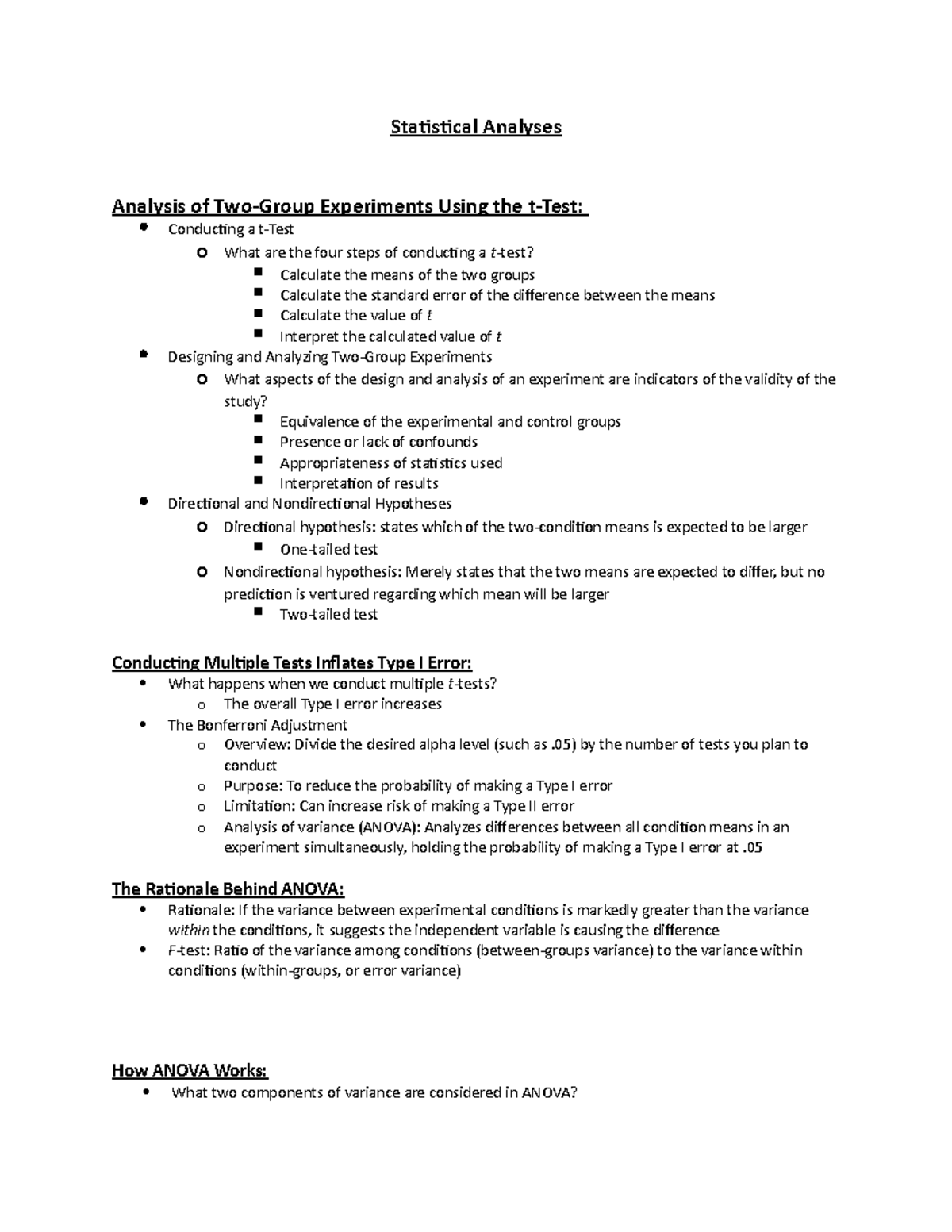 Statistical Analyses - Statistical Analyses Analysis of Two-Group ...
