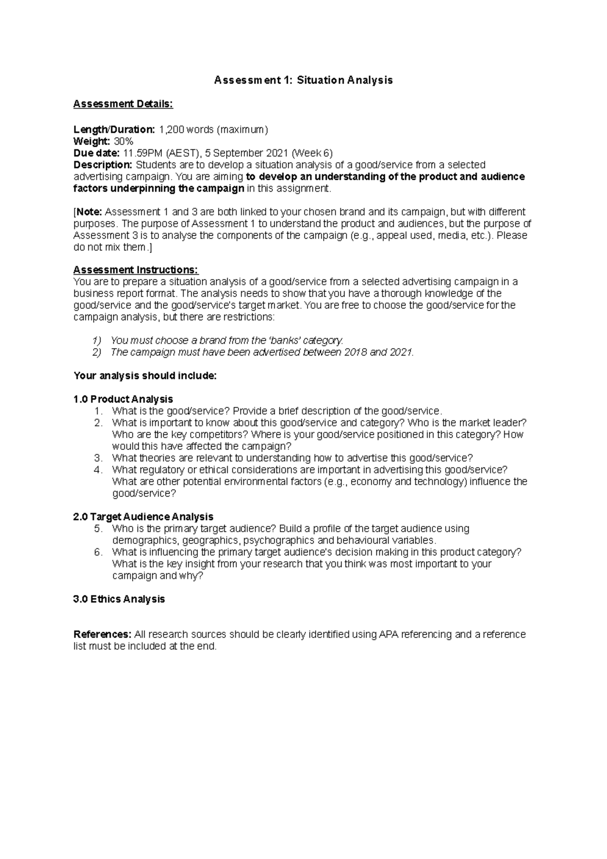 Situation Analysis Instructions(4) - Assessment 1: Situation Analysis ...