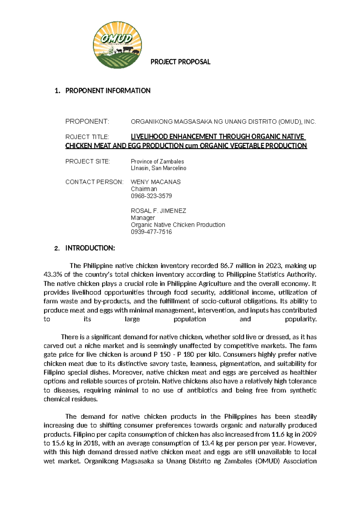 Native Chicken Proposal FILE - PROJECT PROPOSAL 1. PROPONENT ...