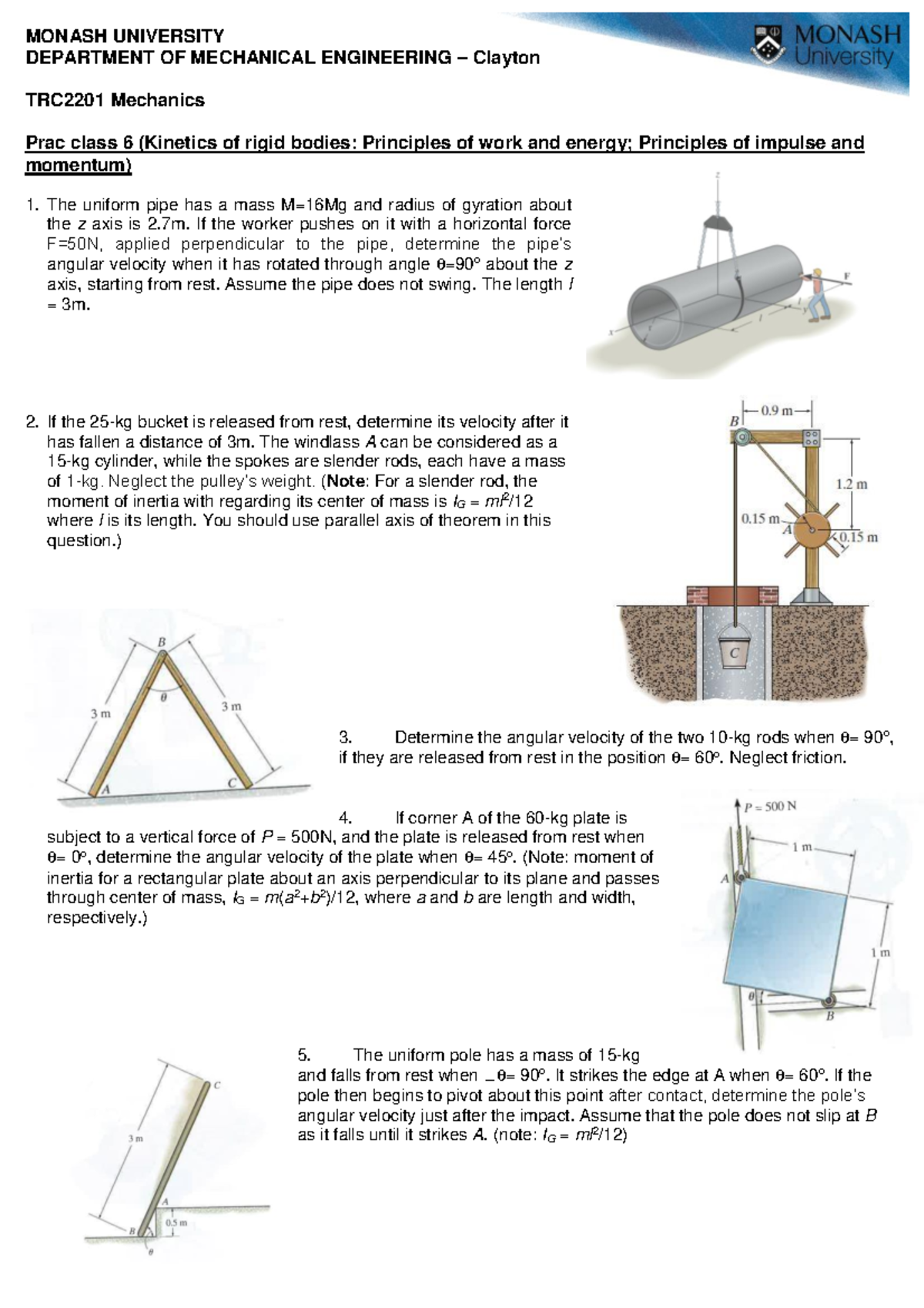 Problem Sheet 6 - Tute work - Warning: TT: undefined function: 32 MONASH UNIVERSITY DEPARTMENT ...