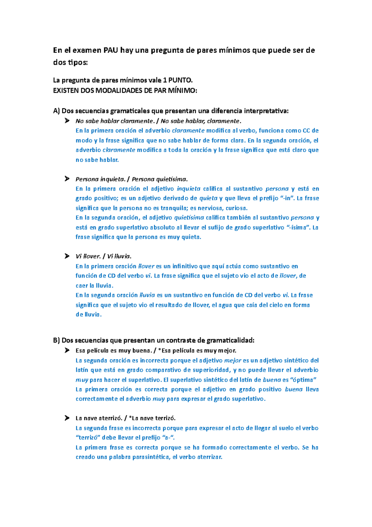 Ejerc. PAU de Pares Mínimos con corrección - En el examen PAU hay una pregunta de pares mínimos ...