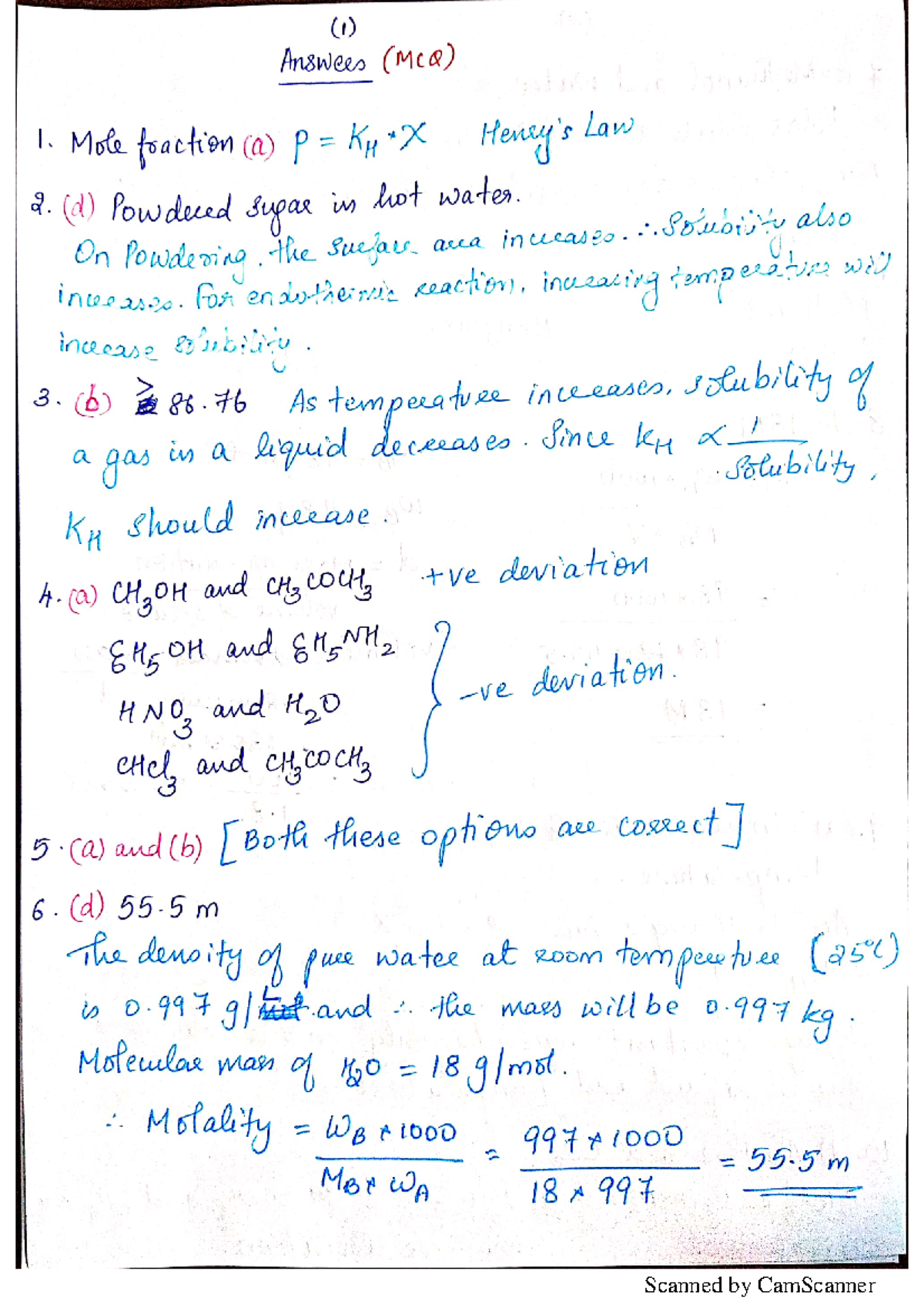 Answer key on Solutions - Chemistry ,physical - Studocu