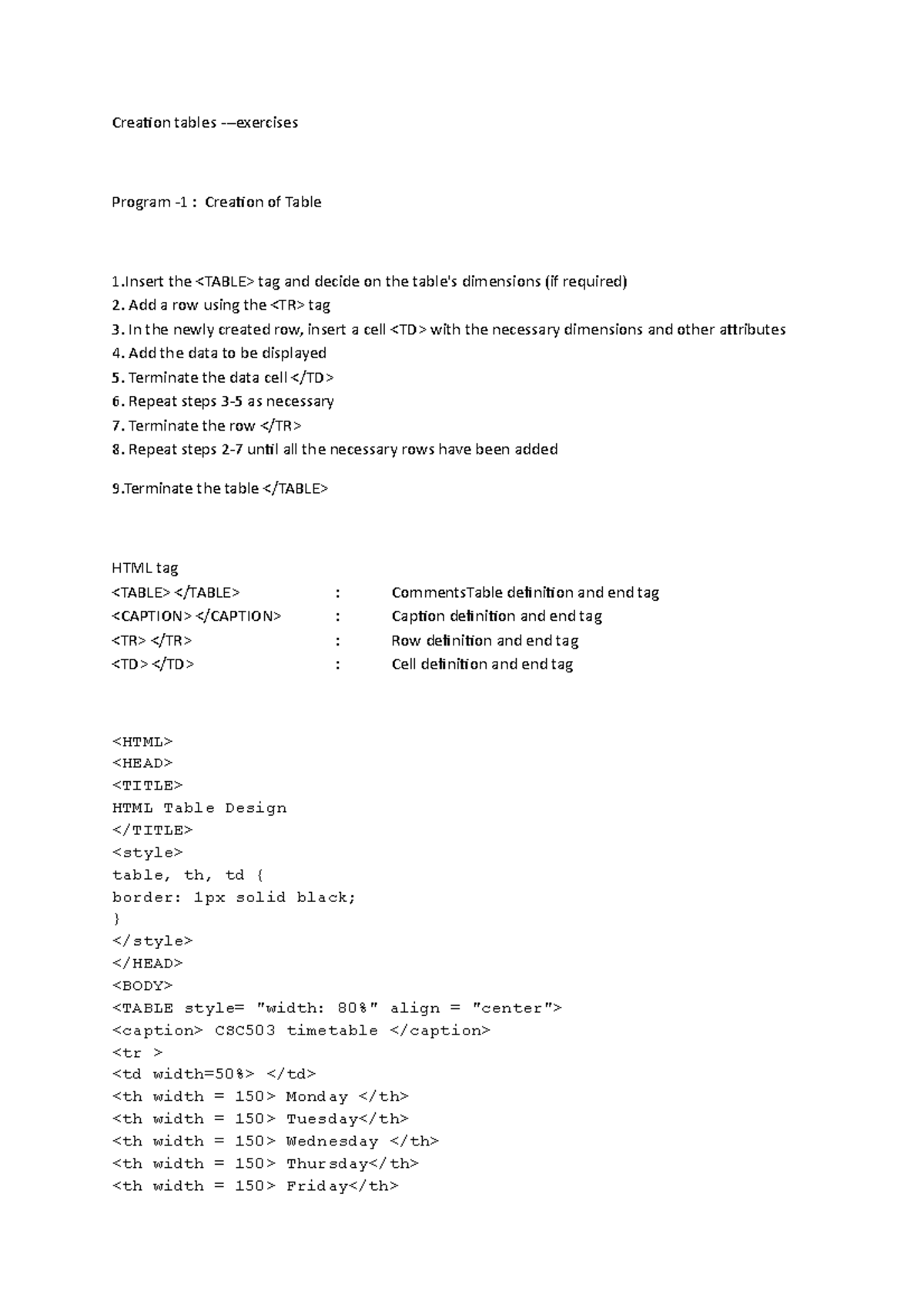 Creation tables - Studocu