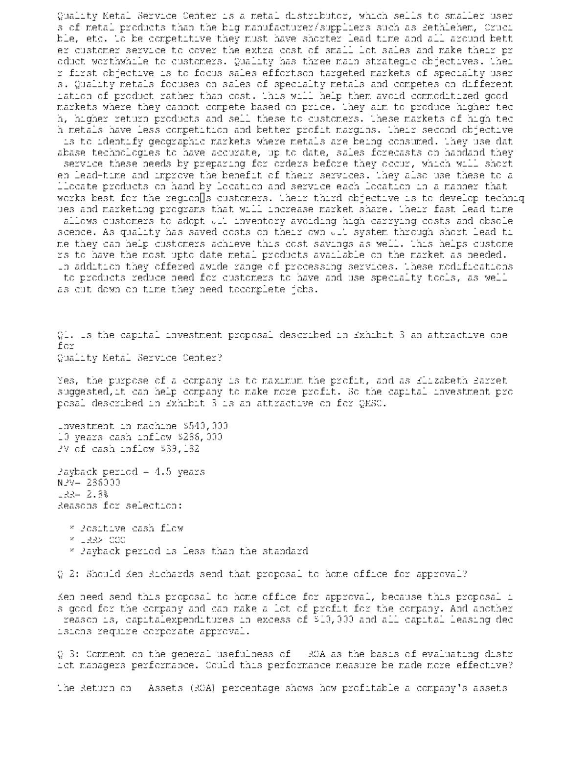 QUALITY METAL SERVICE CENTER QUESTIONS - Quality Metal Service Center ...