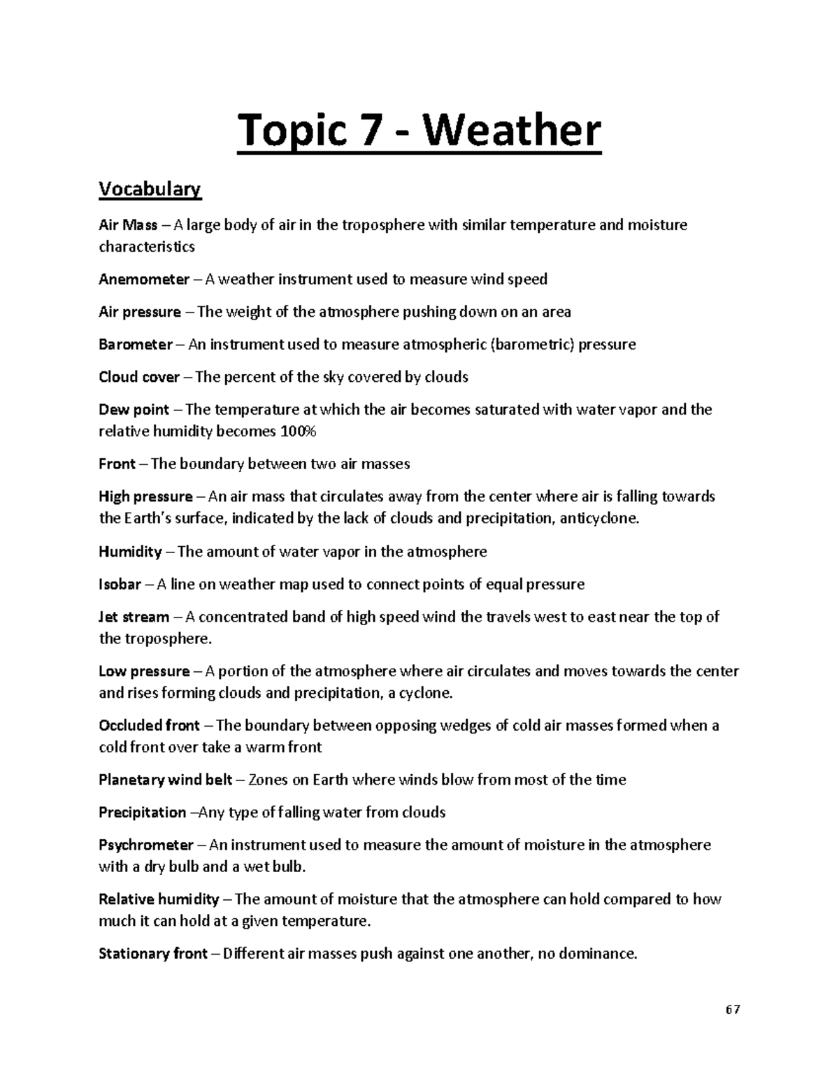 Great weather review - Topic 7 - Weather Vocabulary Air Mass – A large ...