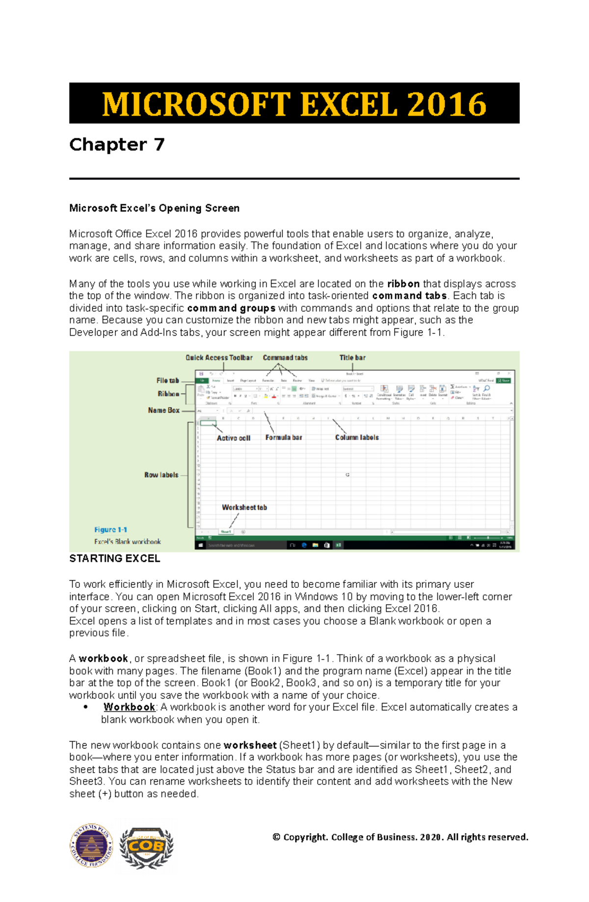 ITAP CHP07 - lessons - MICROSOFT EXCEL 2016 Chapter 7 Microsoft Excel’s ...