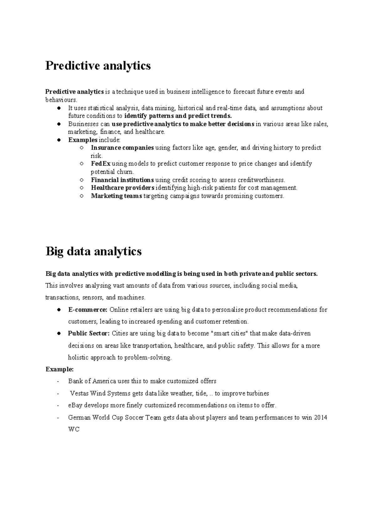 MIS Chapter 3 - Predictive analytics Predictive analytics is a technique used in business - Studocu