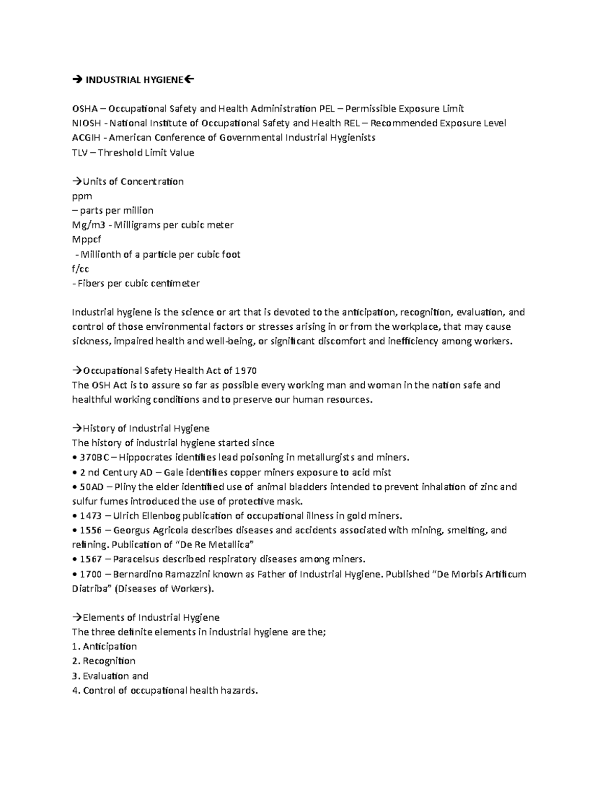 Industrial Hygiene - INDUSTRIAL HYGIENE OSHA – Occupational Safety and ...