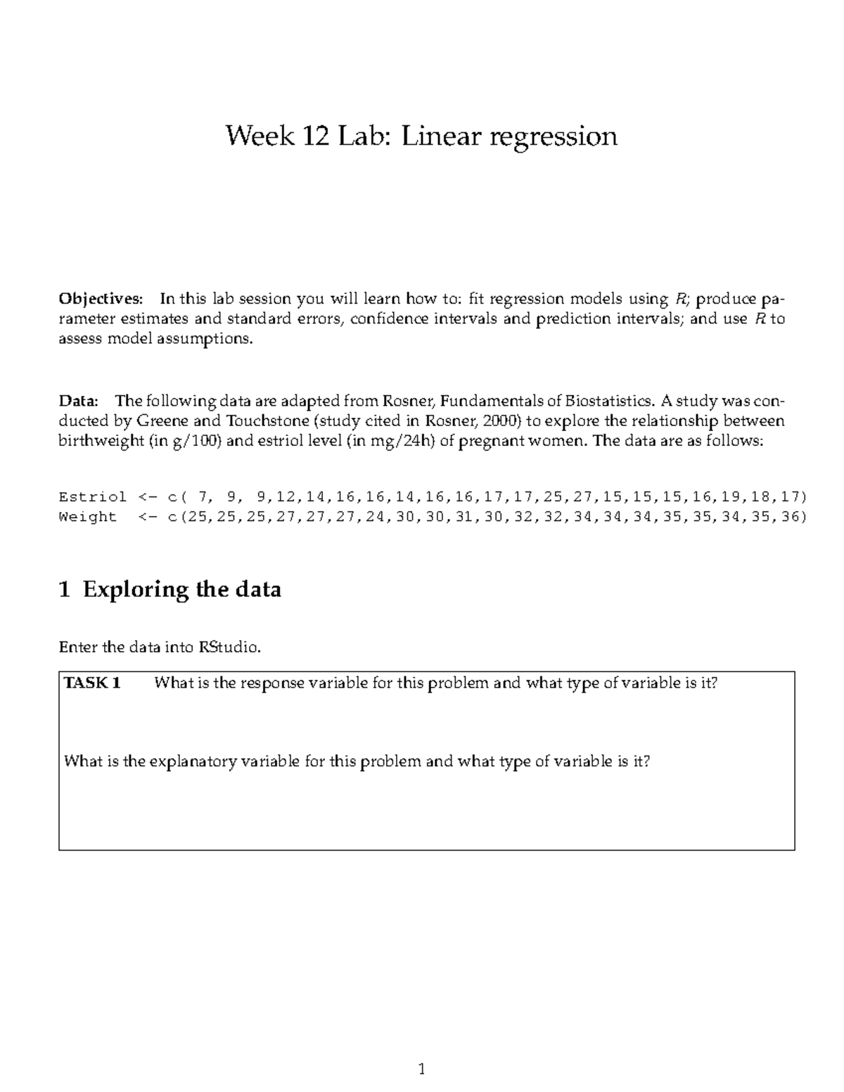 EDDA17=Lab Week 12 - Lab Week 12 EDDA - Week 12 Lab: Linear regression Objectives: In this lab ...