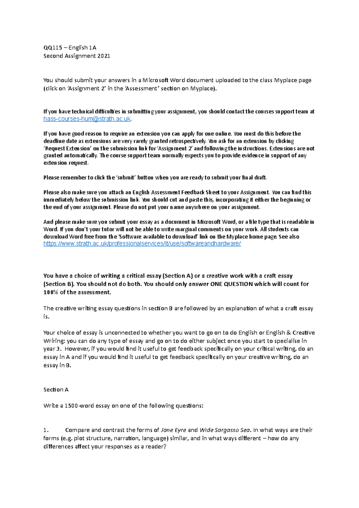QQ115 - 21-22 QQ115 Assignment 2 - QQ115 - Strath - Studocu
