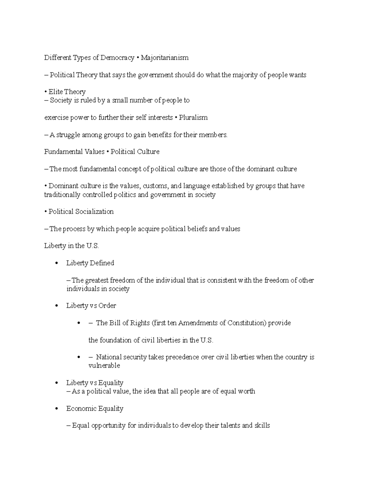 POL 101 Notes - Different Types of Democracy • Majoritarianism ...