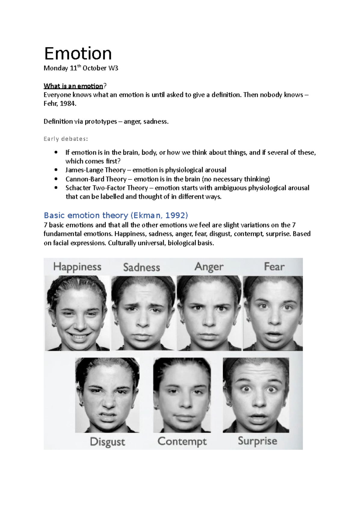 Emotion Lecture - Emotion Monday 11th October W What is an emotion ...